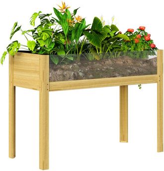 OUTSUNNY Hochbeet mit Acrylplatten, erh&ouml;htes Kr&auml;uterbeet mit Ablaufl&ouml;cher, Pflanzkasten aus Holz, wetterbest&auml;ndig Gem&uuml;sebeet, Gartenbeet, Pflanzbeet f&uuml;r