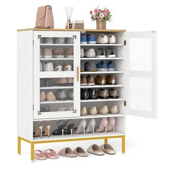 Costway GOPLUS Schuhschrank, schuhkommode mit 6 h&ouml;henverstellbaren Ebenen und Mesh-T&uuml;ren, Aufbewahrungsschrank mit angehobenen Beinen, f&uuml;r Eingangsbereich und