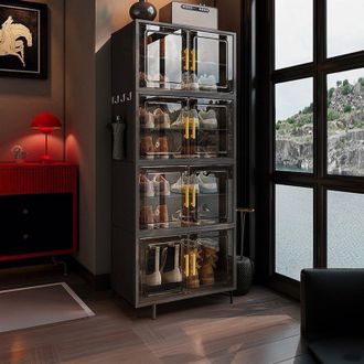 Generic Staubdichter Stapelbarer Schuhschrank, Transparente Schuhboxen mit Magnettüren, Leichter Plastikorganizer (Schwarz)(1Columnsx7Tiers(ForBoots))