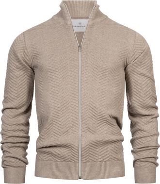 Kronstadt Herren KSCarlo Zip Strickjacke mit Stehkragen und Reißverschluss | Fein-Strick Cardigan für Männer Sand Mix, XL