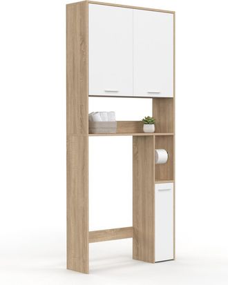 IDMarket Regalm&ouml;bel mit WC-Aufsatz Wallis aus Holz in Buche und Wei&szlig;