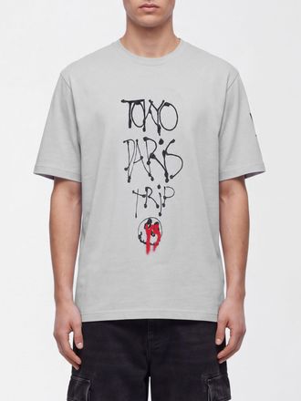 Yohji Yamamoto Graues Baumwoll-T-Shirt mit kontrastierendem Logo- und Slogan-Print