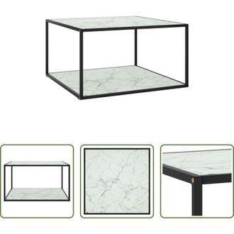 vidaXL Couchtisch Glas - Couchtisch Schwarz mit Wei&szlig;em Glas Marmor-Optik 90x90x50 cm