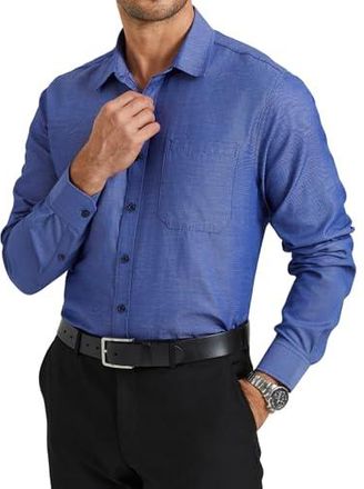 Hisdern Chemise Homme Manches Longues en Coton Chemises Bleu pour Hommes Habill&eacute;e Regular Fit Formelle Unie Boutonn&eacute;es Mariage avec Poche L