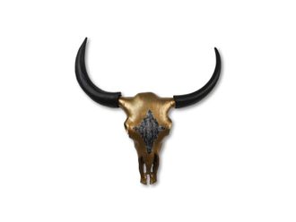 HSM Collection Großer Büffelkopf, Metall, Gold/Schwarz, 80 x 80 x 10 cm