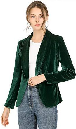 Allegra K Blazer en Velours Femme à Col Châle avec 1 Bouton Déguisement Blazer daffaires Décontracté Veste Automne pour Cérémonie Vert XXL
