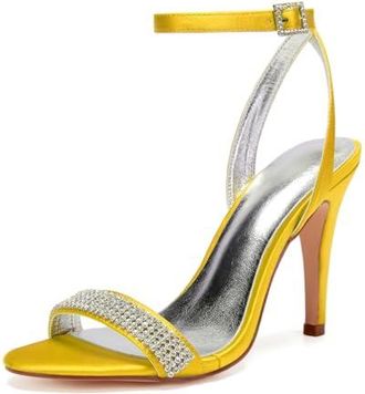 Generic Satin Chaussures De Mariage Femme Open Toe Et&eacute; Talon Mari&eacute;e Soir&eacute;e Stylet Talons 10.5Cm,Jaune,39 EU