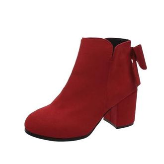 Generic Bottines &agrave; talon bloc pour femme - Style d&eacute;contract&eacute; et &eacute;l&eacute;gant - Couleur unie - Noeud - Fermeture &eacute;clair lat&eacute;rale - &Eacute;l&eacute;gantes - Antid&eacute;rapantes - Conf