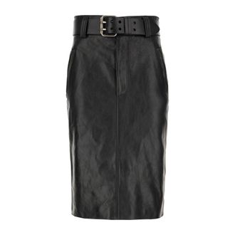 Saint Laurent Bleistiftrock mit G&uuml;rtel aus geknittertem Leder - - Skirts - Damen - Schwarzk - S