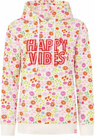 Zwillingsherz Hoodie AOP Flower Happy Vibes All-Over-Print, gestickter Schriftzug, Kapuze, elastische B&uuml;ndchen