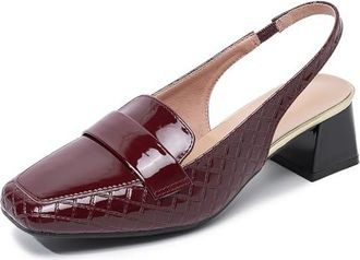 Generic Mary Jane Slingback Chaussures &agrave; talon bas pour femme, bout carr&eacute;, talon de 5,1 cm, chaussures habill&eacute;es en cuir verni pour le travail, Rouge, 39.5 EU