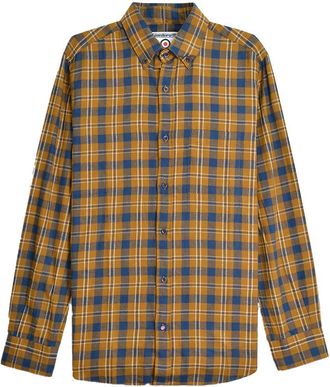 Lambretta Hemd f&uuml;r Herren, angeraut, Lang&auml;rmlig (Senf /Marine)