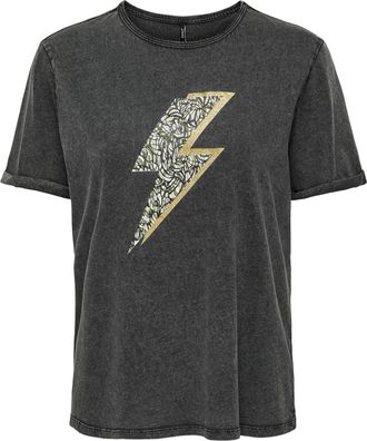 Only Damen Onlgwen Life S/S Lightning Top Cs JRS T-Shirt, Black/Print:Lightning linou, Small