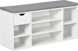 HOMCOM Banc à chaussures avec coussin gris - 2 étagères réglables, 7 compartiments, tiroir - blanc