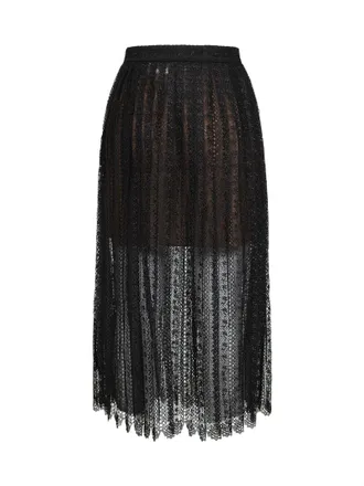Self Portrait Womens Black Organza Lace Midi Skirt Polyester