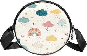 Generic Sac &agrave; bandouli&egrave;re rond pour femme, motif &eacute;toiles arc-en-ciel, nuages, petit sac &agrave; bandouli&egrave;re avec fermeture &eacute;clair, bretelles r&eacute;glables, sac &agrave; main r