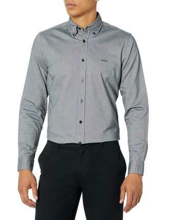 BOSS Rickert Langarm-Oxford-Hemd f&uuml;r Herren, Stormy Black, XX-Large
