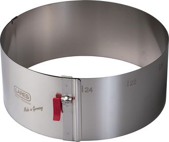Lares Tortenring Verstellbar mit Klemmhebel Edelstahl | Skala | 18-30 cm | Made in Germany | 10 cm hoch | Verstellbarer Kuchenring rund | Spülmaschinengeeig