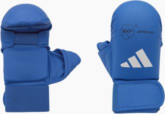 adidas WKF Karate Mitts with Thumb - Medium, Blue - Foam Padding, Secure Elastic Closing, Lightweight Training & Sparring Gloves for Karate