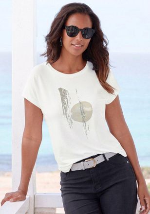 Lascana Rundhalsshirt mit schimmerndem Folienprint aus hochwertiger French Terry-Qualität aus Viskose