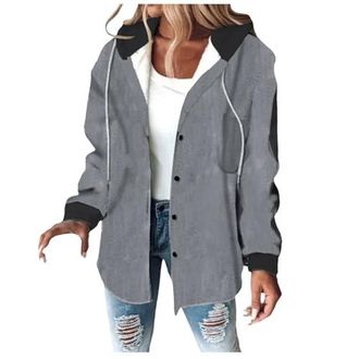 Generic Vestes pour femmes 2026 Srtripe Print Manteau &agrave; capuche avec poche, gris, 3XL