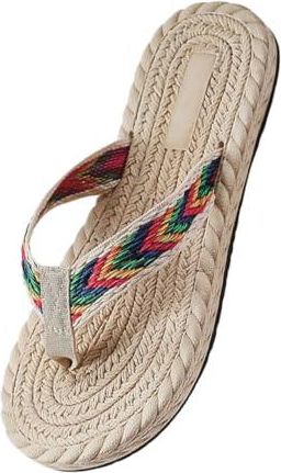 IFUNDOM Pantoufles de Plage Plates Imitation Paille pour Femmes Sandales d&Eacute;t&eacute; &agrave; Semelle Antid&eacute;rapante Confortables et L&eacute;g&egrave;res Plage Sorties Estivales Taille 4