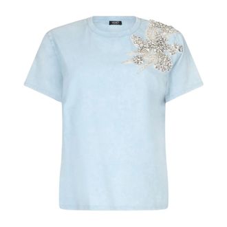 Liu Jo Femme, Tops, Bleu, Taille: 38 FR T-shirt avec broderie de bijoux