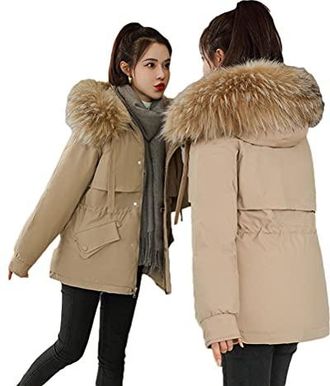 Minetom Manteau Femme Hiver Doudoune Chaud Parka Longue Blouson &Agrave; Capuche en Fausse Fourrure Trenche Grande Taille Duvet en Coton D Kaki XXL