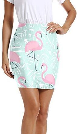 Mnsruu Jupe courte moulante pour femme avec motif flamant rose et feuille de palmier - Multicolore - 44