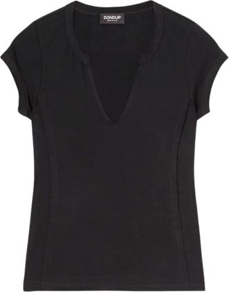 Dondup Femme, Tops, Noir, Taille: 38 FR T-shirt en coton &agrave; manches courtes et col en V