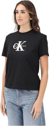 Calvin Klein Jeans Femme, Tops, Noir, Taille: 40 FR Shine Monologo Graphic Classic T-Shirt