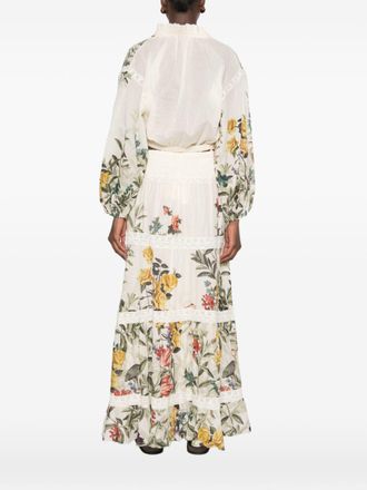 Alice & Olivia Floral-Print Lace-Trim Blouse - Off-white