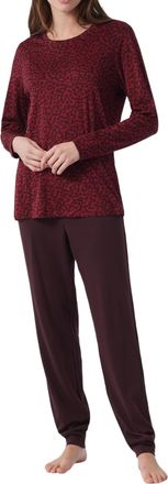 Schiesser Damen Schlafanzug lang - weich, warm, elegant, floral - Materialmix