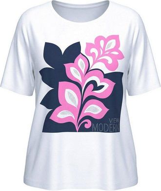 Ulla Popken T-Shirt T-Shirt Palmenbl&auml;tter Boxy Rundhals Halbarm