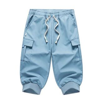 Generico Short pour homme uni Pantalon de sport ample d&eacute;t&eacute; d&eacute;contract&eacute; avec taille &eacute;lastique respirante, bleu ciel, 3XL
