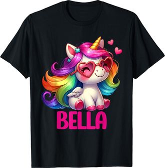 BDAZ Bella Personalisierter Name Buntes Einhorn Damen Mädchen T-Shirt