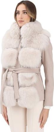 Yes London Manteau court beige pour femme avec fourrure v&eacute;ritable 40, beige, 36