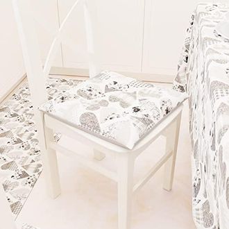 Petti Artigiani Italiani Kissen für Küchenstühle 4-Punkte-Set mit 6 Stück, Stuhlkissen aus Baumwolle mit Bändern 40 x 40 cm - 6er-Set Herzen grau 100% Made in Italy