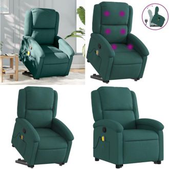 vidaXL Massagesessel mit Aufstehhilfe Dunkelgr&uuml;n Stoff - Massage Stuhl - Elektrischer Liftstuhl - Relaxsessel - Fernsehsessel - Bequeme Lounge Chair - Home
