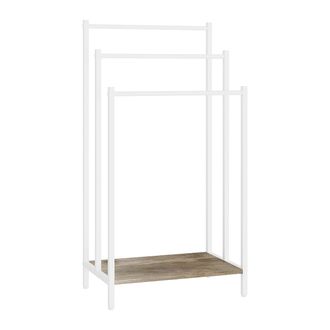 Relaxdays Handtuchst&auml;nder mit Ablage, HxBxT: 81 x 43 x 28 cm, Holzoptik, 3 Stangen, stehender Handtuchhalter, Natur/wei&szlig;