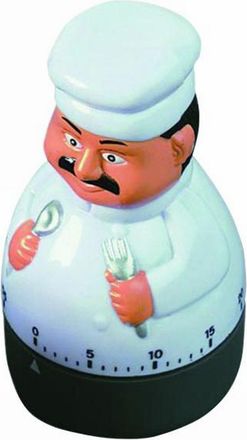 TFA Dostmann Küchen-Timer Koch, 38.1008, Eieruhr, in Form eines Koch, Metall-Aufzugswerk, weiß, l60 x b60 x h135 mm