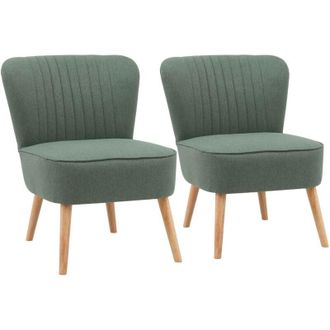 Oviala Lot de 2 fauteuils style crapaud en tissu vert