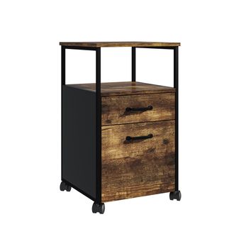 Relaxdays Rollcontainer, 2 Schubladen, H&auml;ngeregister, Industrial-Design, HBT: 66,5x42x44 cm, Aktenschrank, braun/schwarz