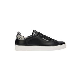 Roberto Cavalli Homme, Chaussures, Noir, Taille: 43 EU Baskets en cuir avec d&eacute;tail effet peau de serpent