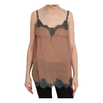Pink Memories Braunes Spitzen Tank Top mit Logo - - Tops - Damen - Braun - S