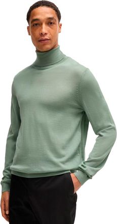 BOSS Herren Musso-P Slim-Fit Rollkragenpullover aus extrafeiner Merinowolle Hellgr&uuml;n L