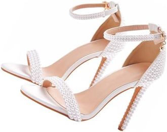 Valiclud Escarpins &agrave; Talons Hauts Perl&eacute;s Blancs 11 CM Bout Ouvert et Effil&eacute; Chaussures de Mariage pour Mari&eacute;e Sandales &Eacute;l&eacute;gantes pour Soir&eacute;e et C&eacute;r&eacute;monie Taill