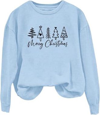 Generic Pulls, Gilets Et Sweats Femme, Sweat-Shirt de noël à Manches Longues et col Rond pour Femme, Pull décontracté à la Mode, Hiver et Automne (Sky Blue, X
