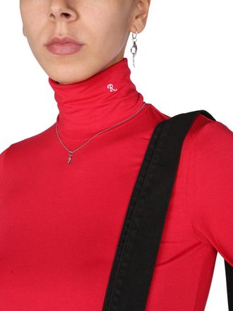 Raf Simons Embroidered Cotton Turtleneck Sweater - Red