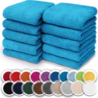 NatureMark 10er-Set Frottee-Waschlappen für Gesicht und Hände - 100% Baumwolle, weich und saugfähig - 30×30 cm, Türkis